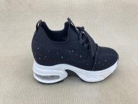 China Flyknit Black Platform Loafers With Crystal Surface And Breathable Mesh for sale