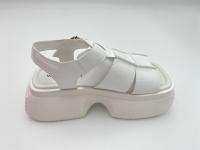 China Women white sandals with thick soled and metal button genuine leather for sale