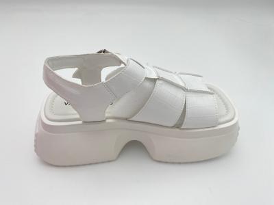 China Women white sandals with thick soled and metal button genuine leather for sale