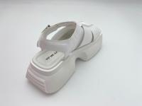 China Women white sandals with thick soled and metal button genuine leather for sale