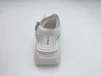 China Women white sandals with thick soled and metal button genuine leather for sale