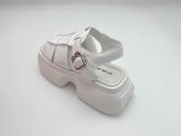 China Women white sandals with thick soled and metal button genuine leather for sale