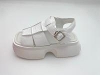 China Women white sandals with thick soled and metal button genuine leather for sale