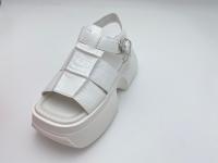 China Women white sandals with thick soled and metal button genuine leather for sale