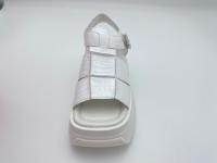 China Women white sandals with thick soled and metal button genuine leather for sale