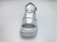 China Women summer silver thick soled sandals with metal button genuine leather comfort for sale