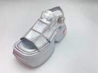 China Women summer silver thick soled sandals with metal button genuine leather comfort for sale
