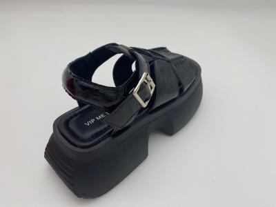 China Women summer black thick soled sandals with metal button genuine leather summer for sale