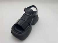 China Women summer black thick soled sandals with metal button genuine leather summer for sale