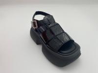China Women summer black thick soled sandals with metal button genuine leather summer for sale