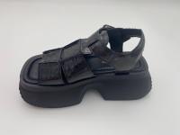 China Women summer black thick soled sandals with metal button genuine leather summer for sale
