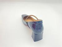 China Women black high heels with lacquer chunky heels and mental buckle closure for sale