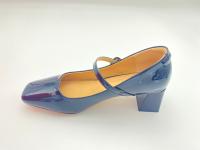 China Women black high heels with lacquer chunky heels and mental buckle closure for sale