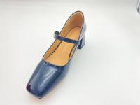 China Women black high heels with lacquer chunky heels and mental buckle closure for sale