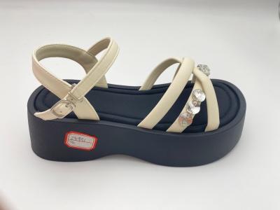 China Women white bottomed sandals with rhinestone with pure color and genuine leather for sale
