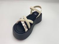 China Women white bottomed sandals with rhinestone with pure color and genuine leather for sale