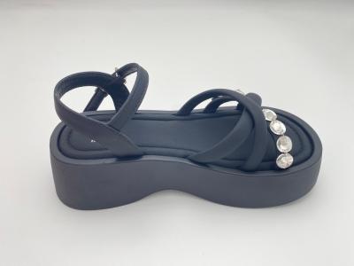 China Women black bottomed sandals with rhinestone genuine leather in summer for sale