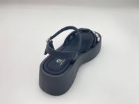 China Women black bottomed sandals with rhinestone genuine leather in summer for sale