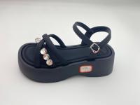 China Women black bottomed sandals with rhinestone genuine leather in summer for sale