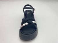 China Women black bottomed sandals with rhinestone genuine leather in summer for sale