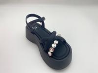 China Women black bottomed sandals with rhinestone genuine leather in summer for sale