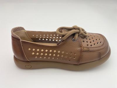 China Lady brown breathable hollow lace-up comfortable women's shoes with soft soles for sale