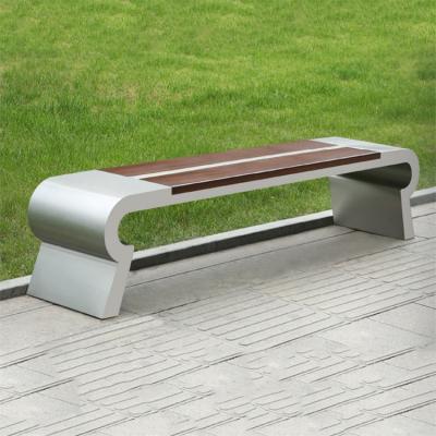 China SUS304 Stainless Steel Wood Bench 1800mm Length with Antiseptic Walnut Slats for Outdoor Parks and Gardens for sale