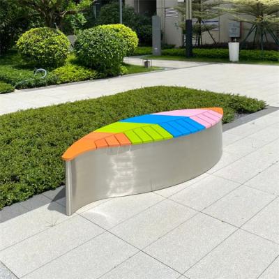 China Colorful Leaf Shaped Outdoor Metal Bench with Stainless Steel Frame and Wooden Seat - Custom Sizes Available for sale