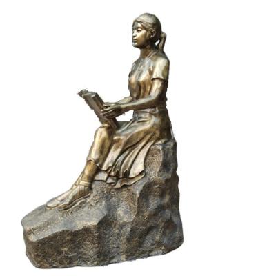 China Bronze Reading Book Garden Statue - 1600mm Height Custom Outdoor Sculpture with Anti-Rust Metal Construction for sale