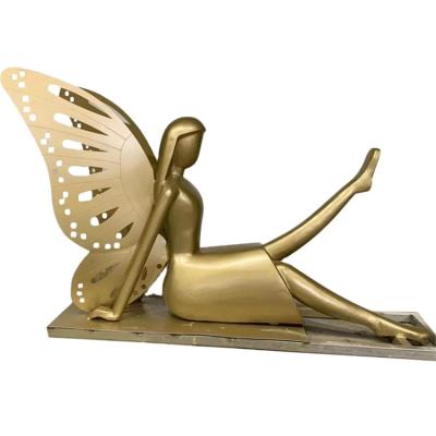 China Garden Bronze Fairy With Wings Statue 1800mm Modern Art Metal Ornament Sculpture for sale