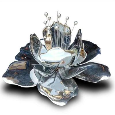 China SS304 Stainless Steel Lotus Flower Sculpture 500mm Height Garden Statue with Mirror Finish Custom Colors for sale
