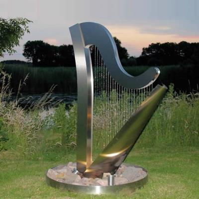 China Stainless Steel Water Fountain Harp Sculpture 2000mm Height Outdoor Garden Statue with Custom Colors for sale