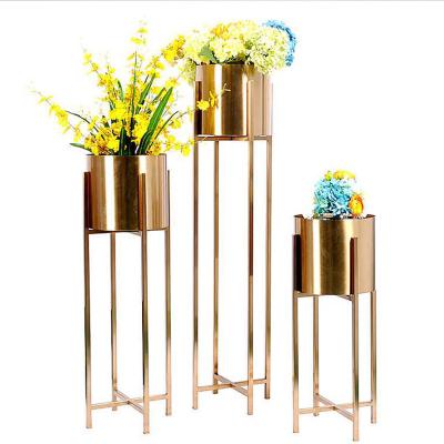 China Gold Metal Flower Planter with Stand - 400mm/600mm/800mm Stainless Steel Indoor Outdoor Decor for sale