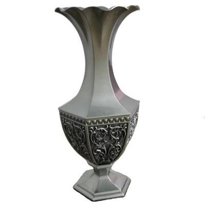 China Antique Silver Metal Flower Vase 300mm Height Aluminum Classical Rustic Decor for Living Room for sale