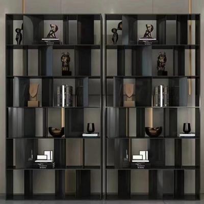 China Black Metal Room Divider Bookshelf 300×2500mm Stainless Steel Adjustable Shelves Custom Colors for sale