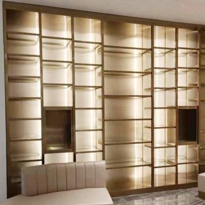China Stainless Steel Bookshelf Partition Wall 300×2500mm with LED Lighting - Customizable Room Divider for Flower and Book Display for sale