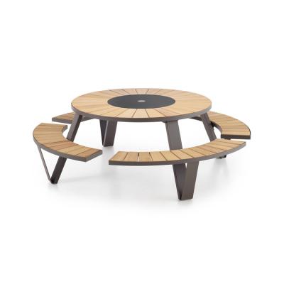 China Custom Aluminum Patio Dining Table with Bench - 1800mm Round Modern Outdoor Furniture in Stainless Steel for sale