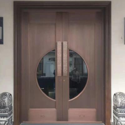 China Bronze Framed Decorative Entry Door with Tempered Glass - 2000x2500mm Standard Size, Modern Double Front Entrance Design for sale