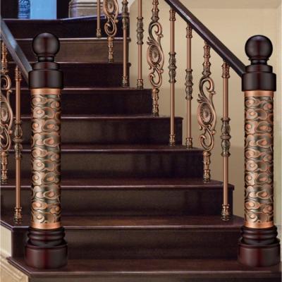 China Classic Carved Copper Stair Railing 850mm Height Antique Bronze Handrail Custom Design for sale