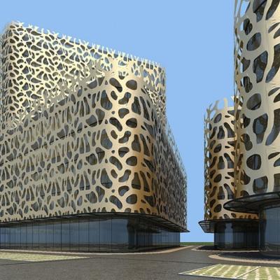 China Laser Cut Aluminum Curtain Wall 1000×1000mm Gold Perforated Screen Panel with Custom Sizes and Colors for sale