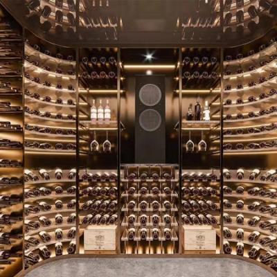 China Arc-Shaped Metal Wine Cabinet 1000×2500mm Stainless Steel 201/304 Freestanding Modern Wine Display Fridge for sale