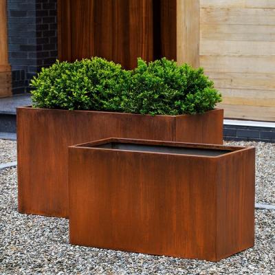 China Rectangle Corten Steel Flower Planter Box Rusty Metal Outdoor 1200mm for sale