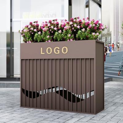 China Brown Stainless Steel Metal Flower Planter Boxes Large Outdoor Rectangle Pots 1000mm for sale