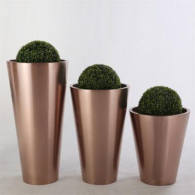 China Cone Stainless Steel Flower Pot 400mm Height Modern Metal Planter for Indoor Outdoor for sale