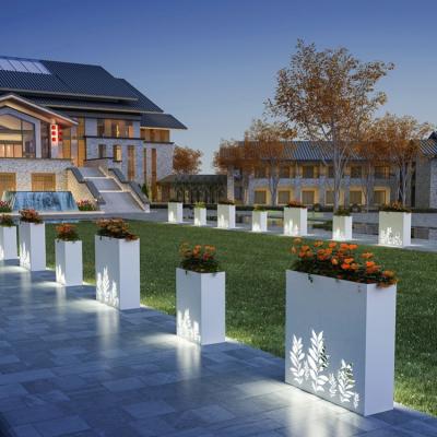 China Galvanized Steel Flower Pot 600mm Garden Decorative Plant Pots with LED Light for sale