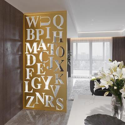 China Laser Cut Stainless Steel Room Divider 1000x2000mm Hairline Gold Partition for sale