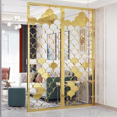 China Curved Shape Metal Room Divider Laser Cut Gold Stainless Steel Partition 600x2000mm for sale