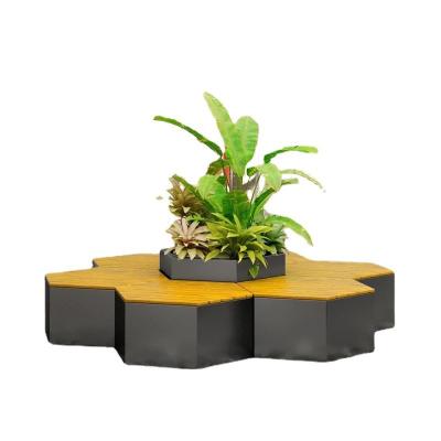 China OEM Stainless Steel Hexagon Bench 1000x1000x400mm with Flower Pot Outdoor Metal Seat for sale