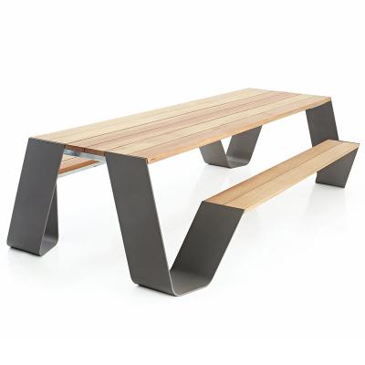 China Vintage Stainless Steel Wood Table and Bench Set 1800x900x450mm Outdoor Garden for sale