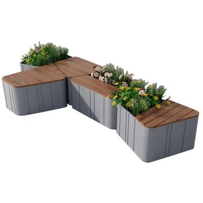 China Modern Wooden Garden Bench with Planters Galvanized Steel Frame Custom Size for sale